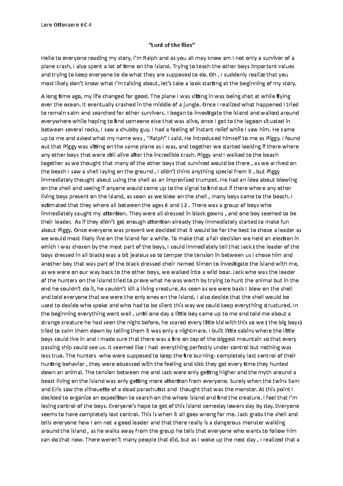 Engels LOTF writing - Verslag - Lore Ottevaere 6C 4 “Lord of the flies ...