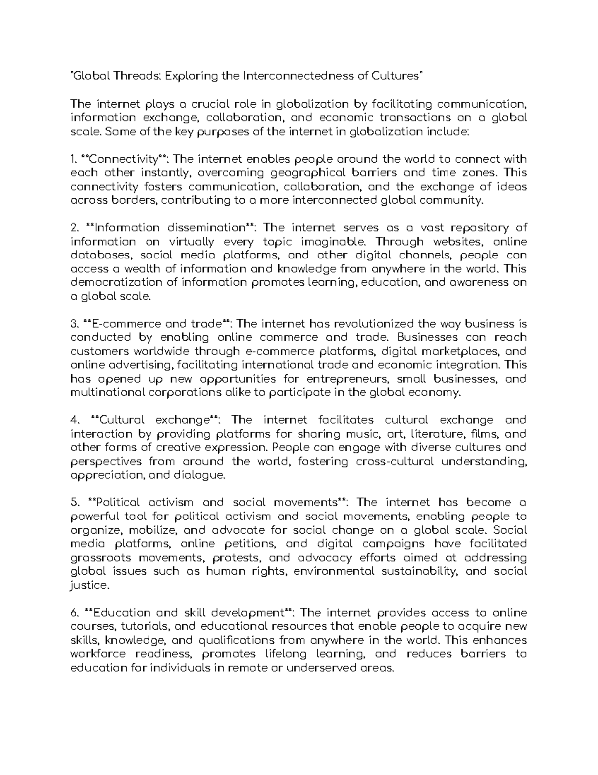 Interaction - "Global Threads: Exploring the Interconnectedness of ...