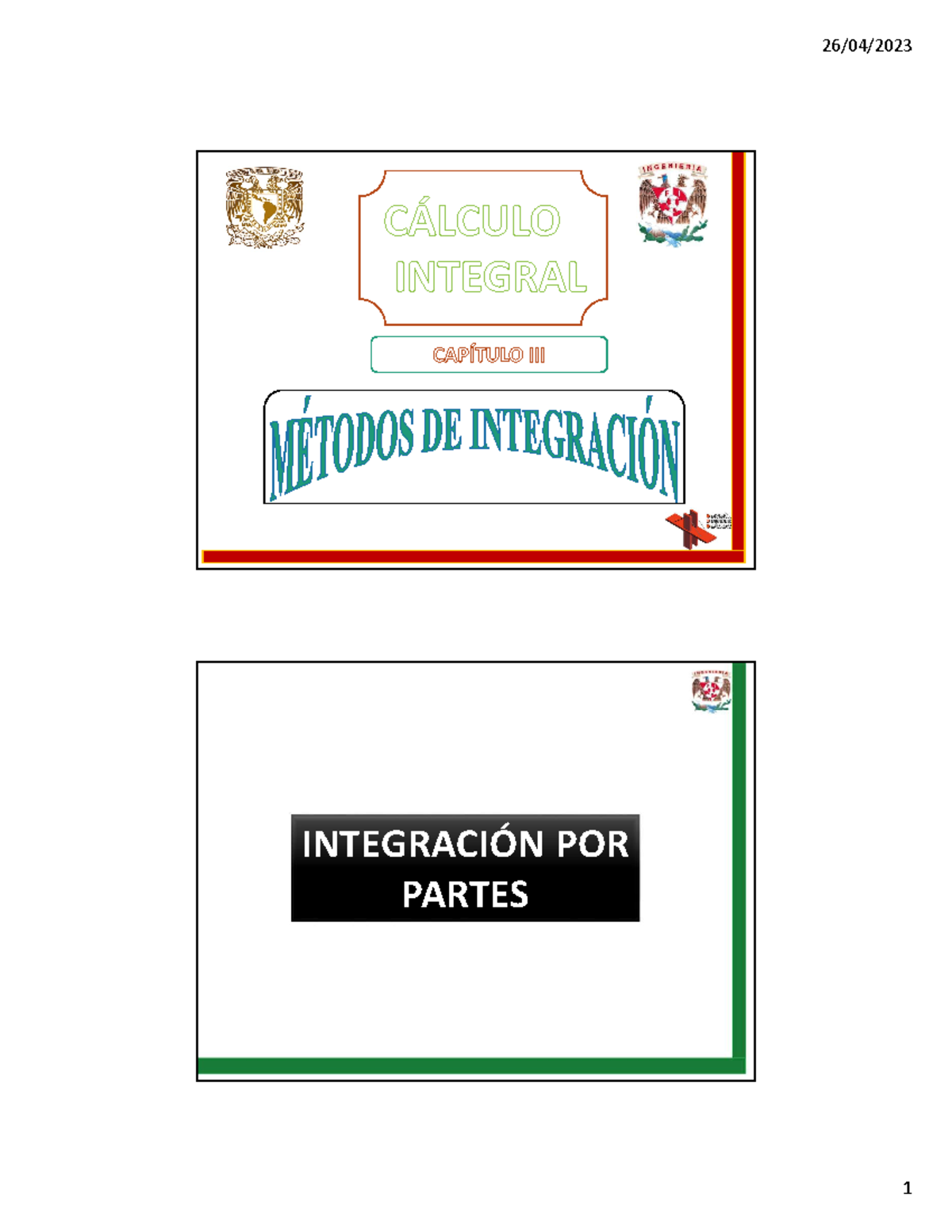 Tema 3 - Métodos de Integración 2023-2 - INTEGRACIÓN POR PARTES ...