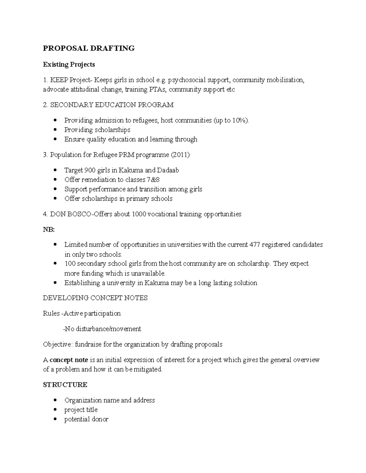 Proposal Drafting-New - PROPOSAL DRAFTING Existing Projects KEEP ...