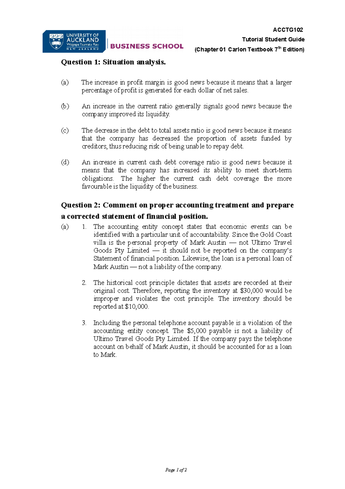 Week 02 Chapter 01 Tutorial 02 Student Guide - ACCTG Tutorial Student Guide (Chapter 01 Carlon ...