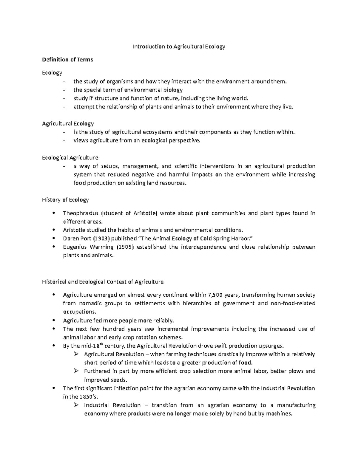 UNIT-I - Introduction to Agricultural Ecology Definition of Terms ...