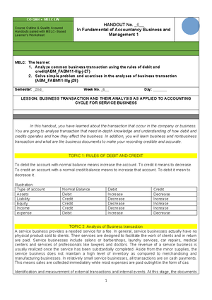 FABM1 Handout- week 1 - alkjhdalks - CO QAH + MELC LW HANDOUT No. 1 in ...