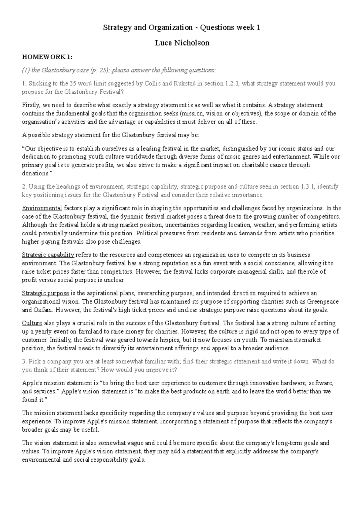 Strategy and Organization Questions 1 - Strategy and Organization ...