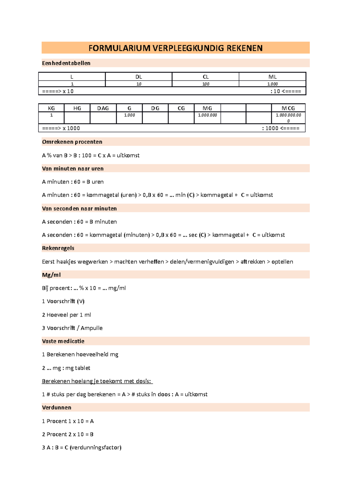 Formularium Medisch/Verpleegkundig Rekenen - FORMULARIUM VERPLEEGKUNDIG ...