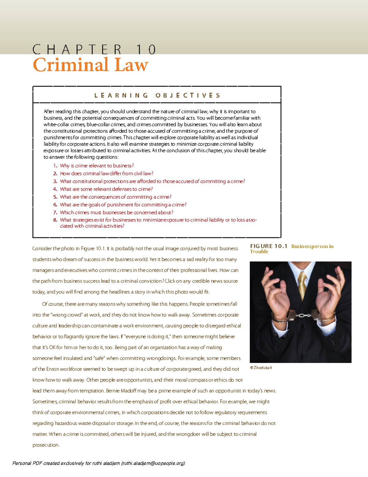 Legal Ethical Environment Business Chapter 10 - FIGURE 10 in Trouble © Thinkstock CHAPTER 10 ...