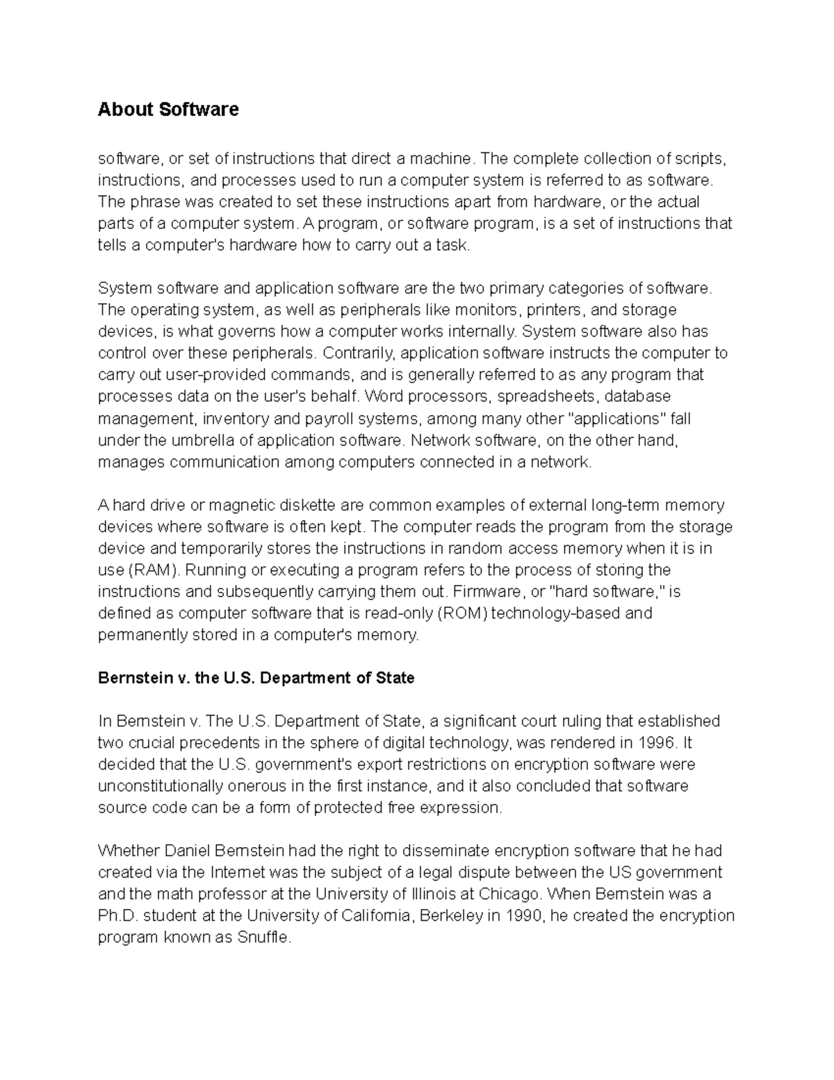 About Software and History - About Software software, or set of ...