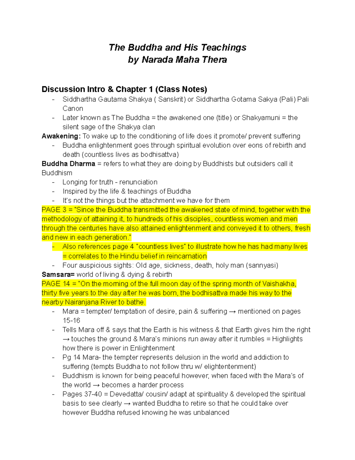 Buddhism Class Notes - The Buddha and His Teachings by Narada Maha ...