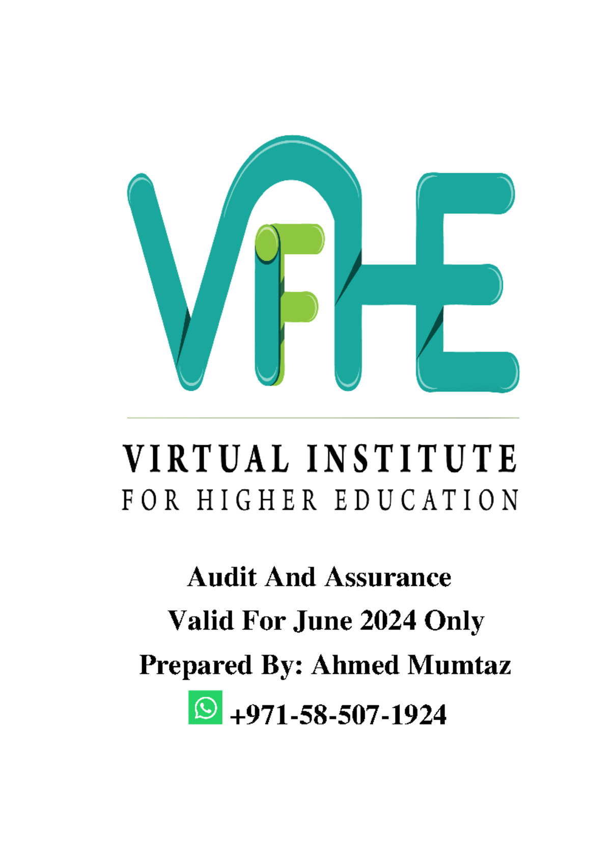 Vifhe AA Selective MCQ's June 24 - Audit And Assurance Valid For June ...