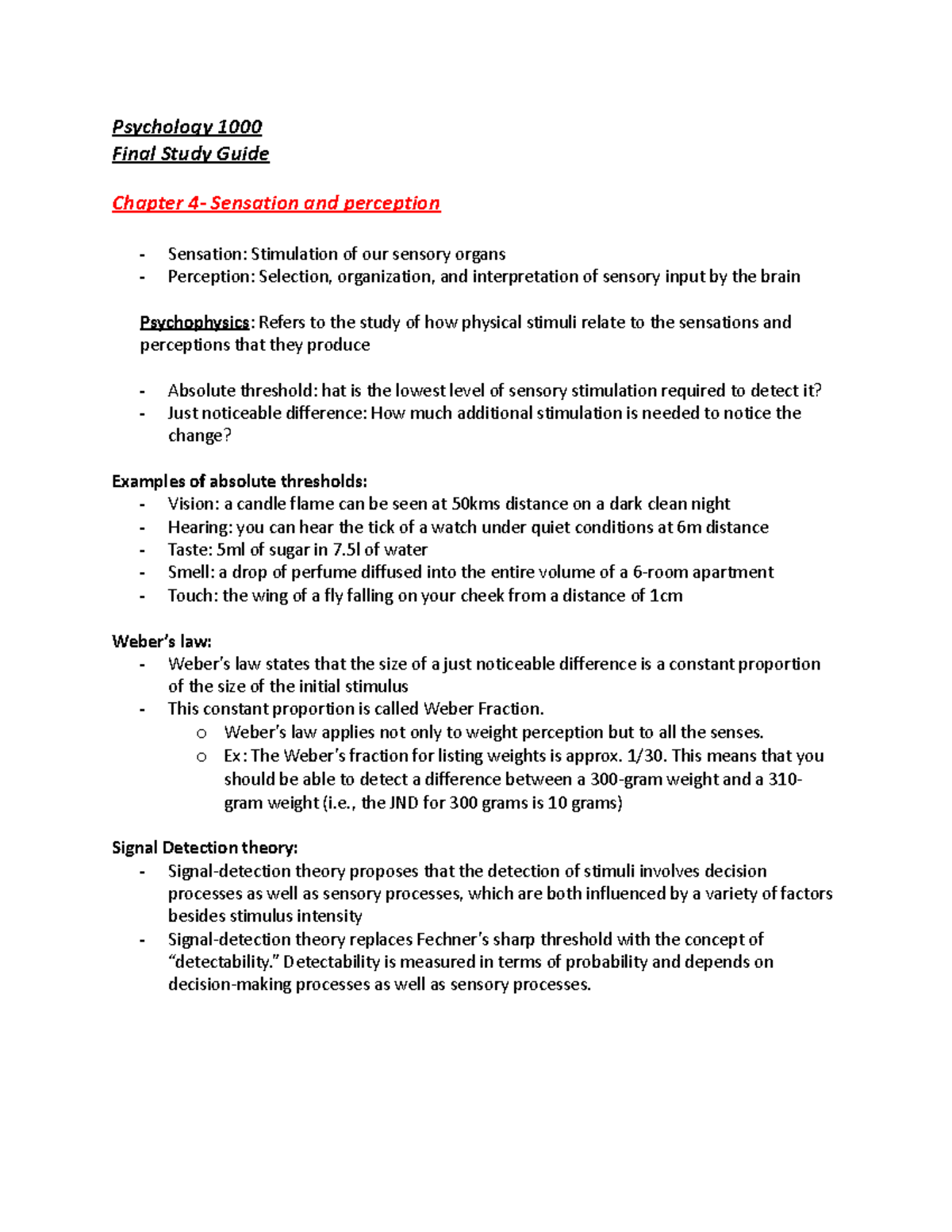 Psychology 1000 Final EXAM - Psychology 1000 Final Study Guide Chapter ...