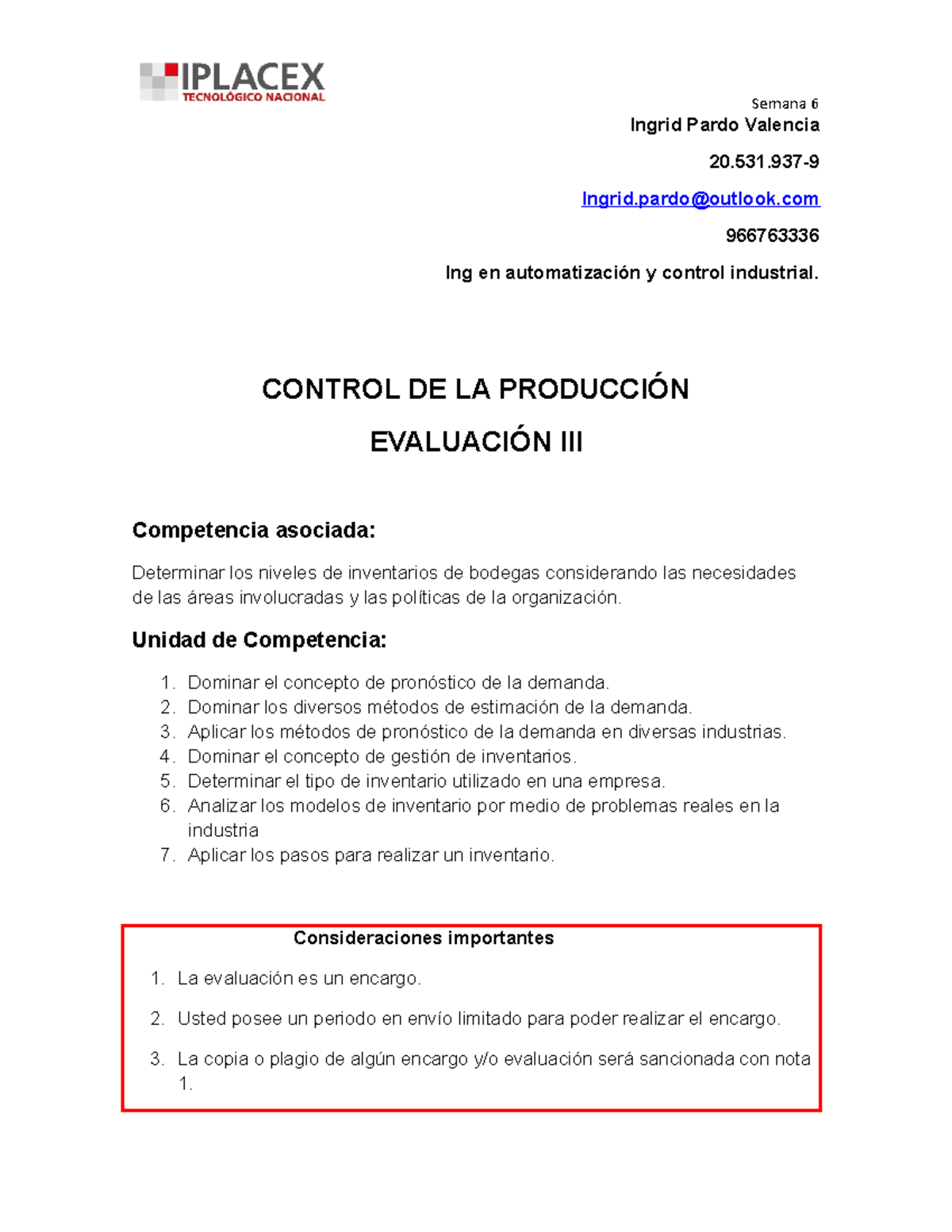 Ev 3 control de produccion Ingrid Pardo Val - Ingrid Pardo Valencia 20. ...