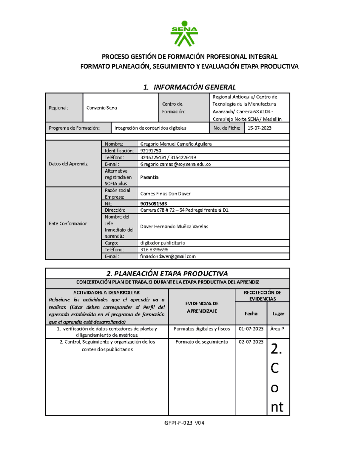 GFPI-F-023 sena ( 1 ) - BITACORA - PROCESO GESTIÓN DE FORMACIÓN ...