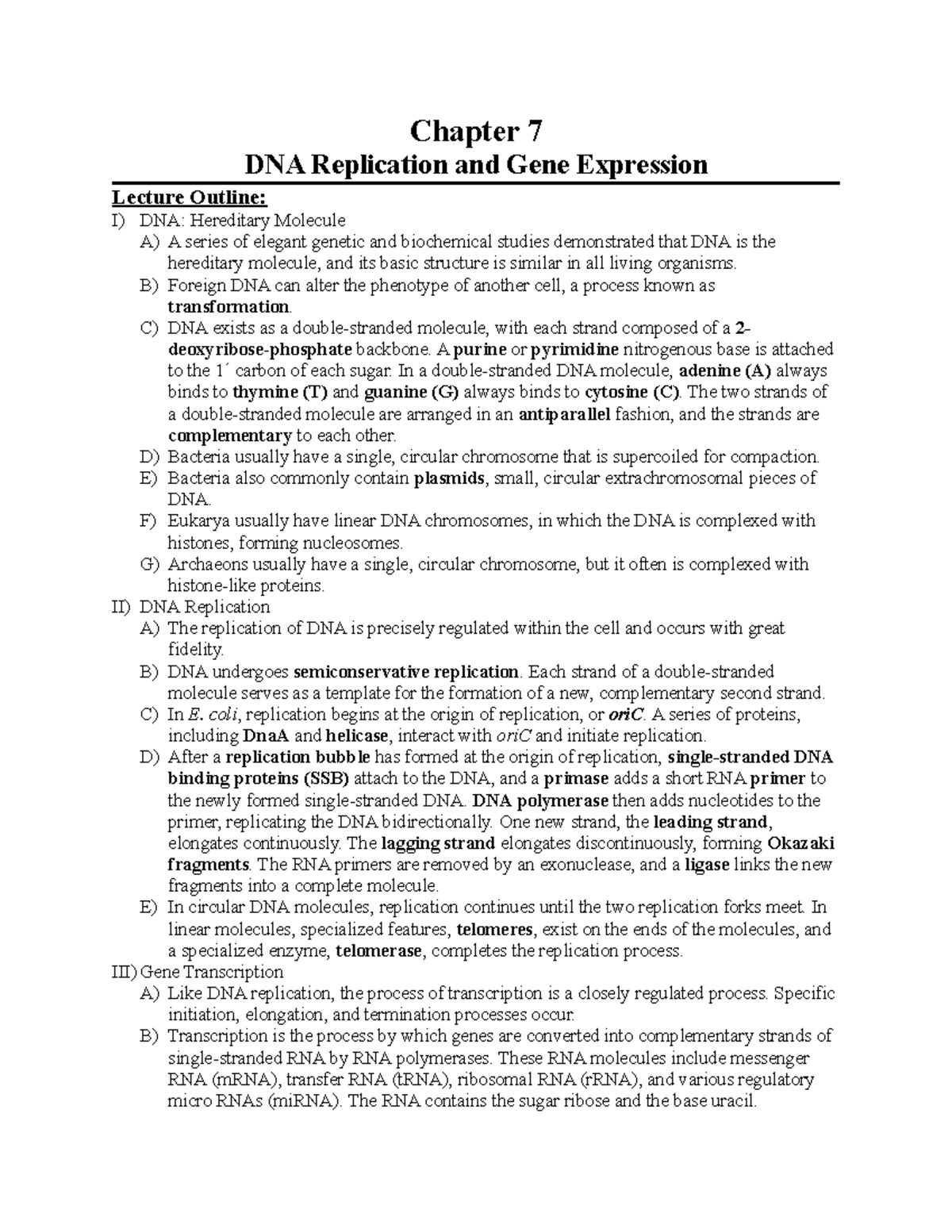 Module 7 DNA Replication and Gene Expression - Chapter 7 DNA ...