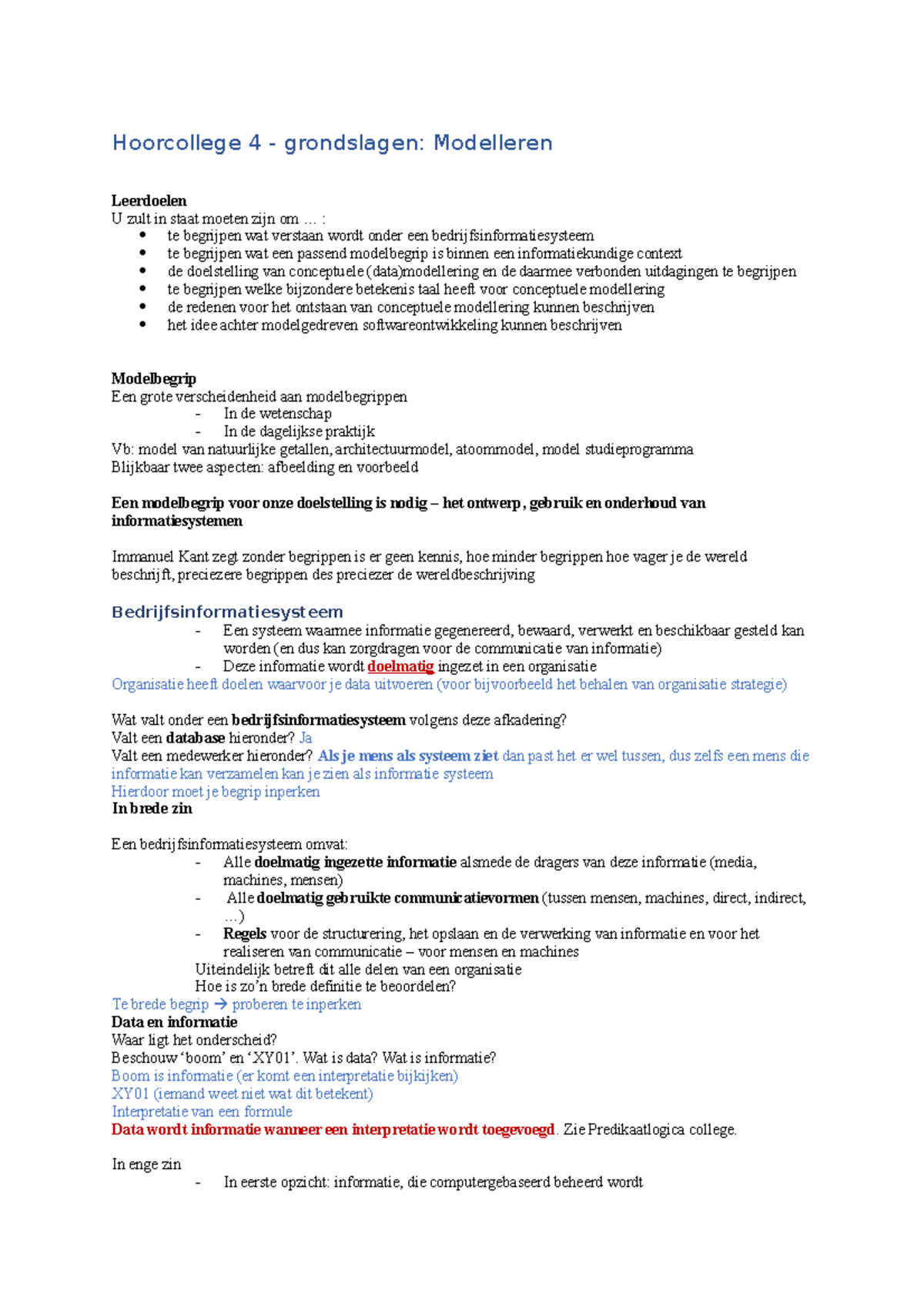 Data modelleren hoorcollege 4 - Datamodelleren - UU - Studeersnel