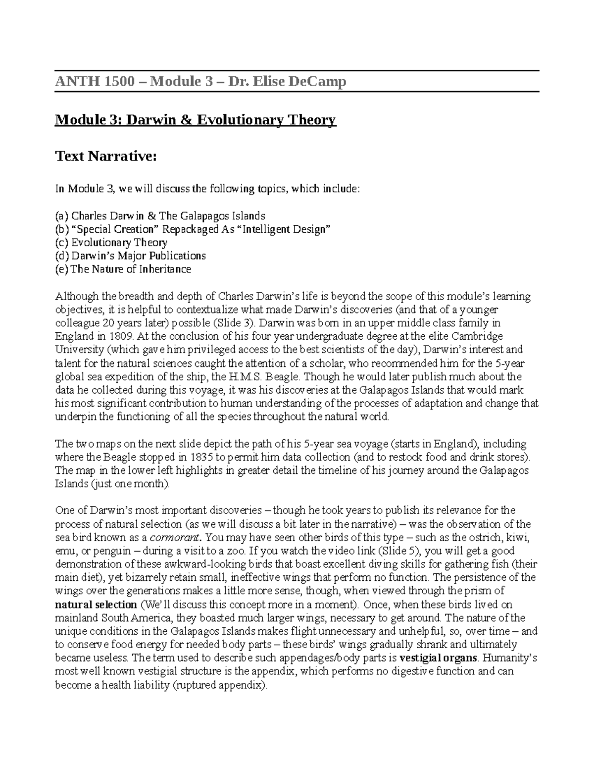 Module 3 Narrative - Dr. DeCamp - ANTH 1500 – Module 3 – Dr. Elise ...