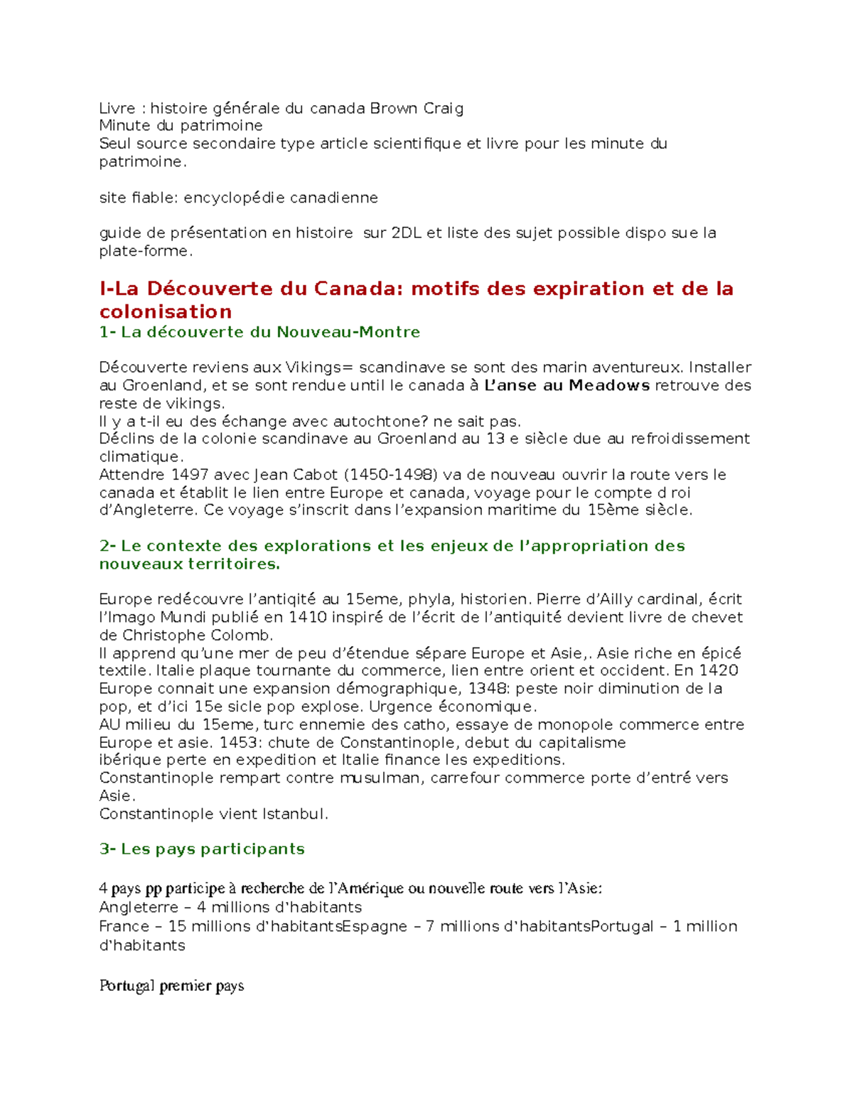 HISTOIRE du canada cours n°1 - Livre : histoire générale du canada ...