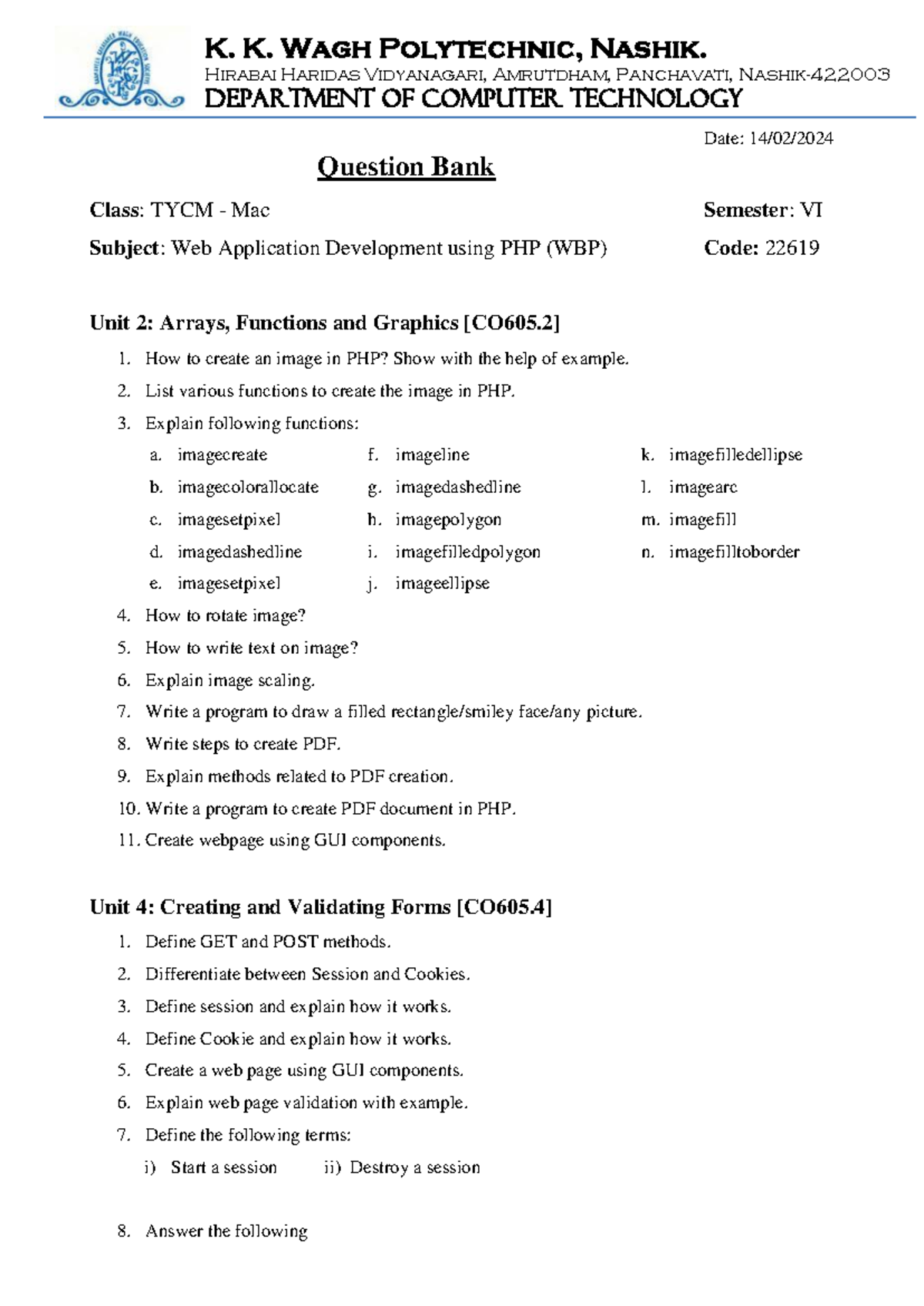WBP 22619 Imp-Questions - K. K. Wagh Polytechnic, Nashik. Hirabai Haridas Vidyanagari, Amrutdham ...