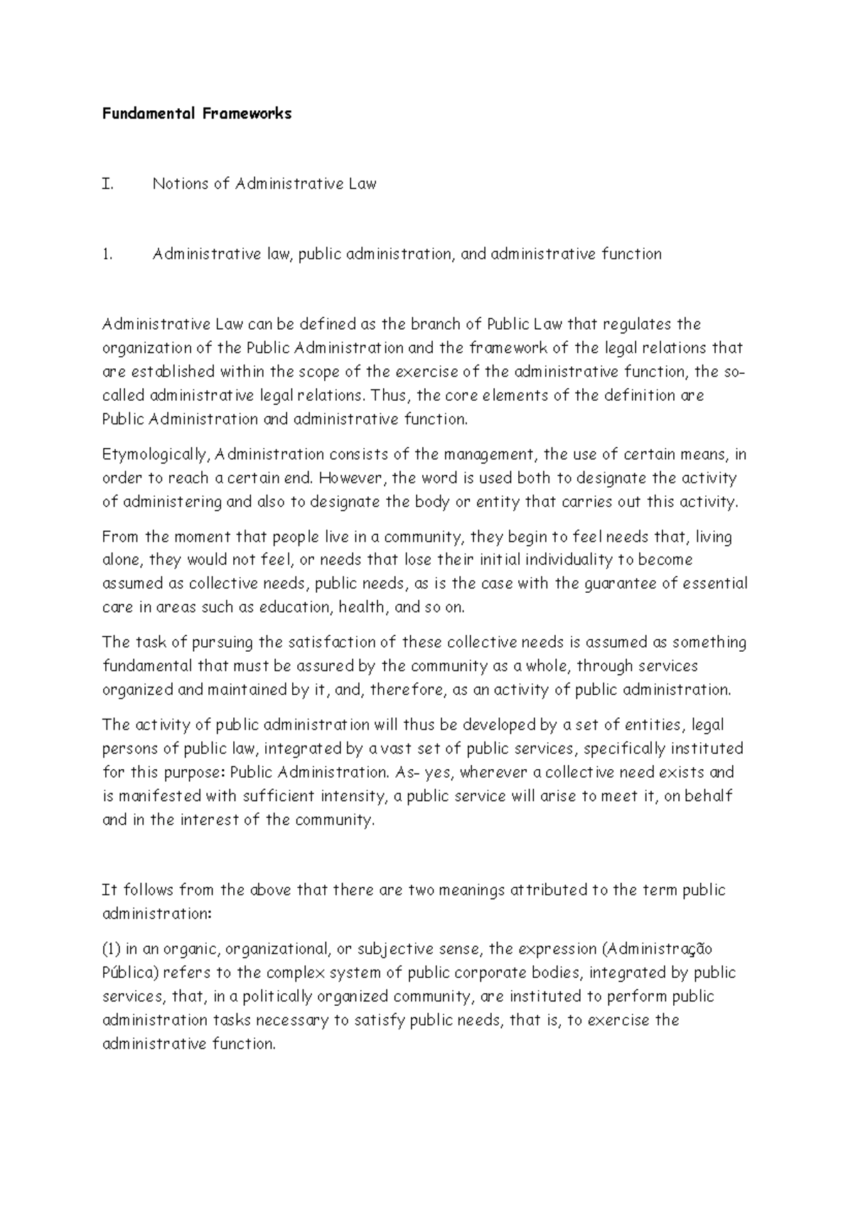 Fundamental Frameworks 1 - Notions of Administrative Law Administrative ...