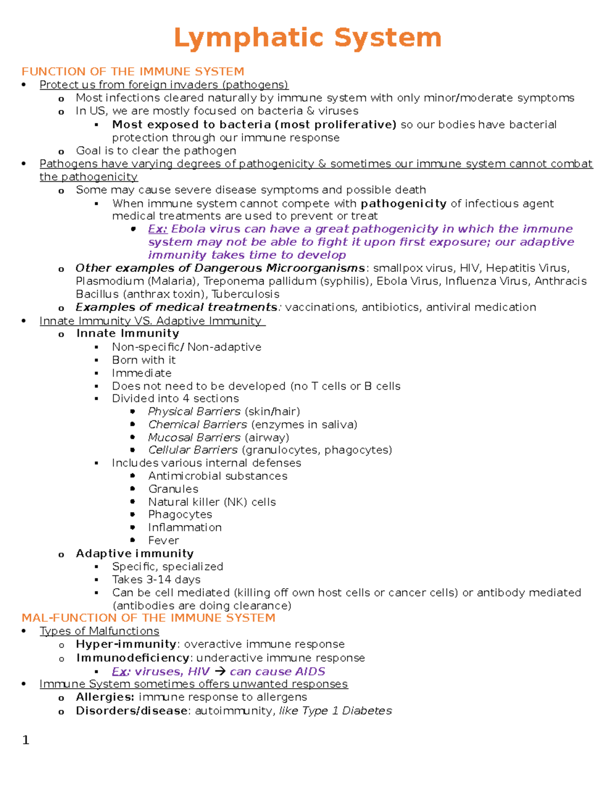 Test 3 Outline - lymphatic system - Lymphatic System FUNCTION OF THE ...