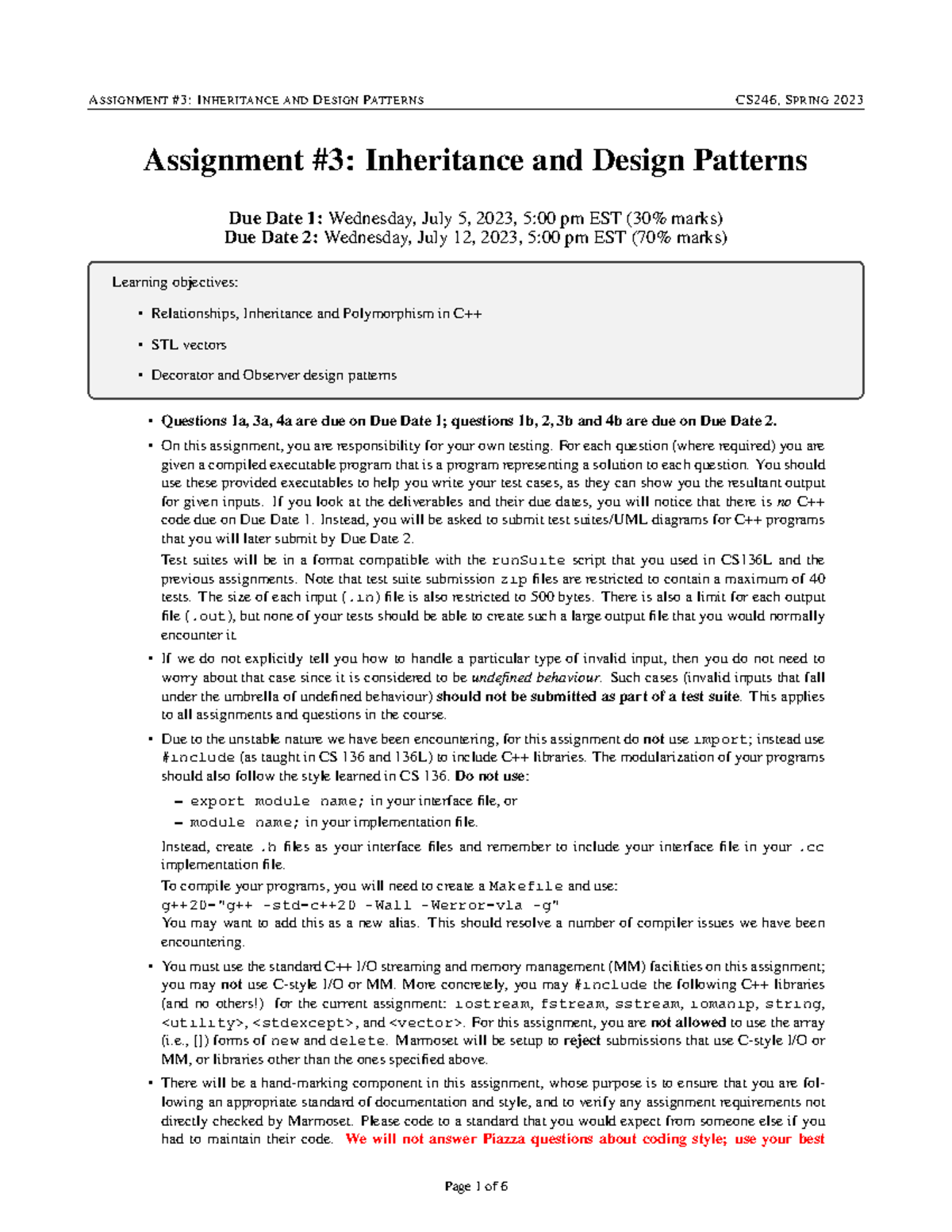 A3 - CS246 S23 A3 - Assignment #3: Inheritance and Design Patterns Due Date 1: Wednesday, July 5 ...