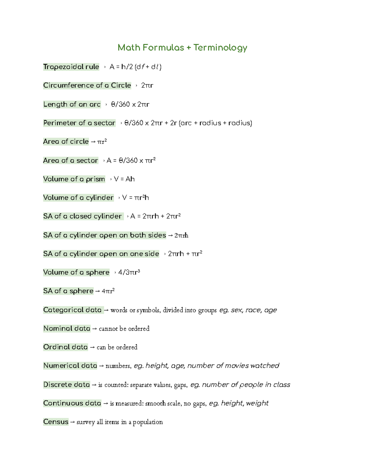 Maths Formulas + Terminology - Math Formulas + Terminology Trapezoidal ...