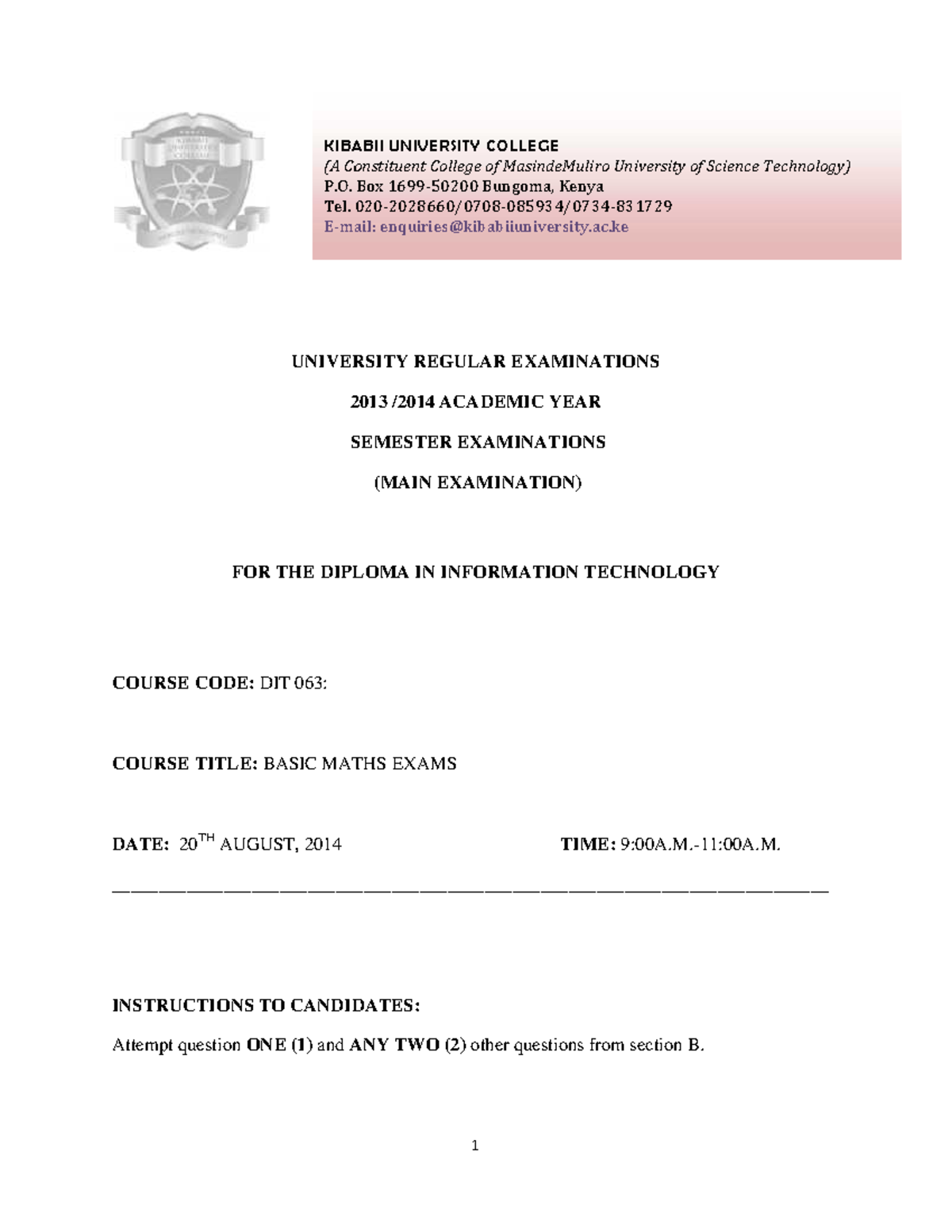 Basic maths paper A - UNIVERSITY REGULAR EXAMINATIONS 2013 / 2014 ...