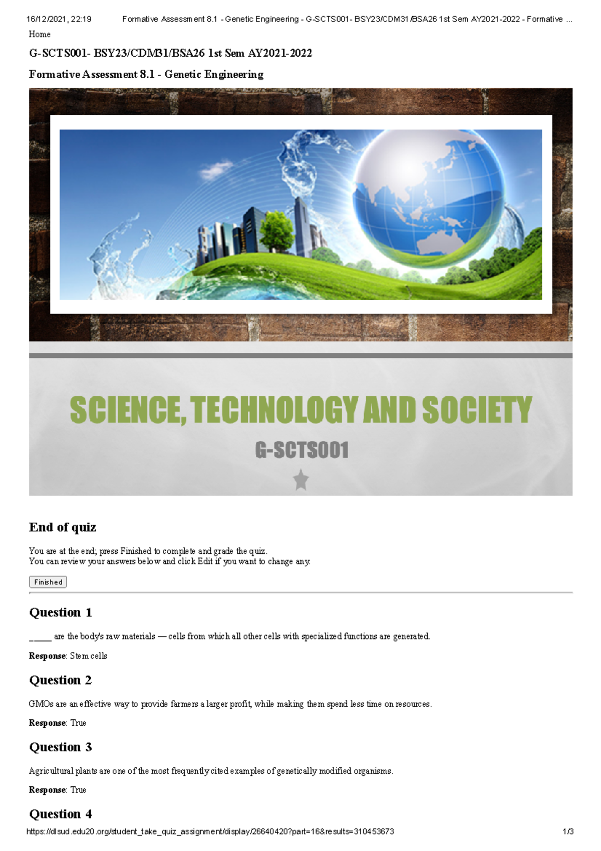 Formative Assessment 8.1 - Genetic Engineering - G-SCTS001- BSY23 CDM31 ...