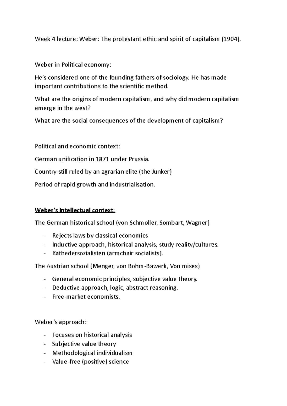 Weber protestant ethic lecture - Week 4 lecture: Weber: The protestant ...