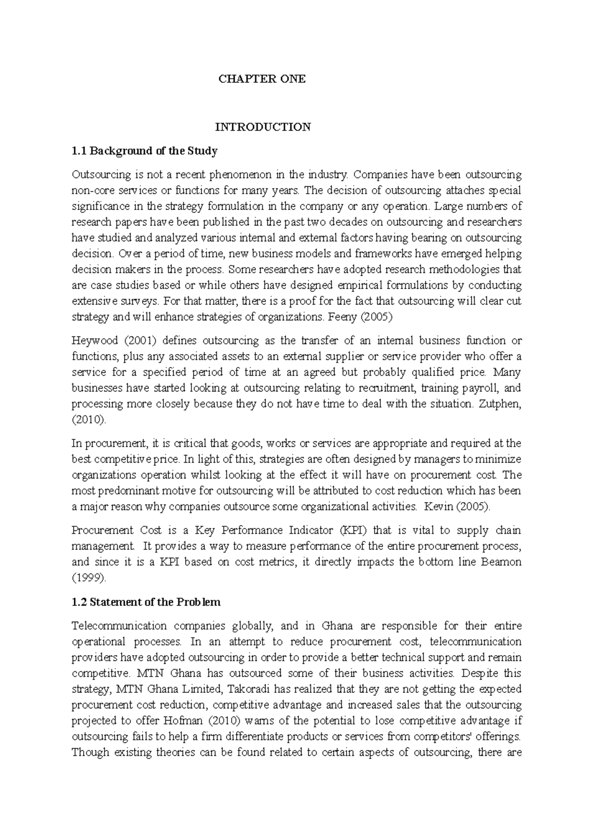 Chapter ONE - Very helpful - CHAPTER ONE INTRODUCTION 1 Background of ...