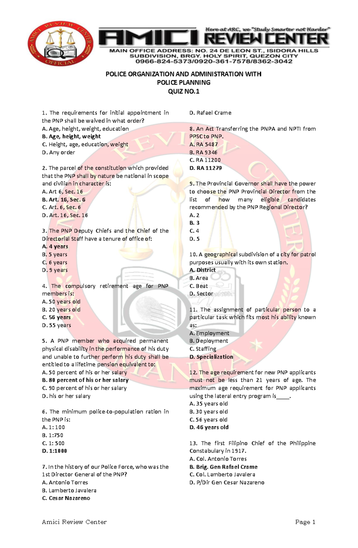 B1-QUIZ 1 Police ORG With Answeer - The requirements for initial ...