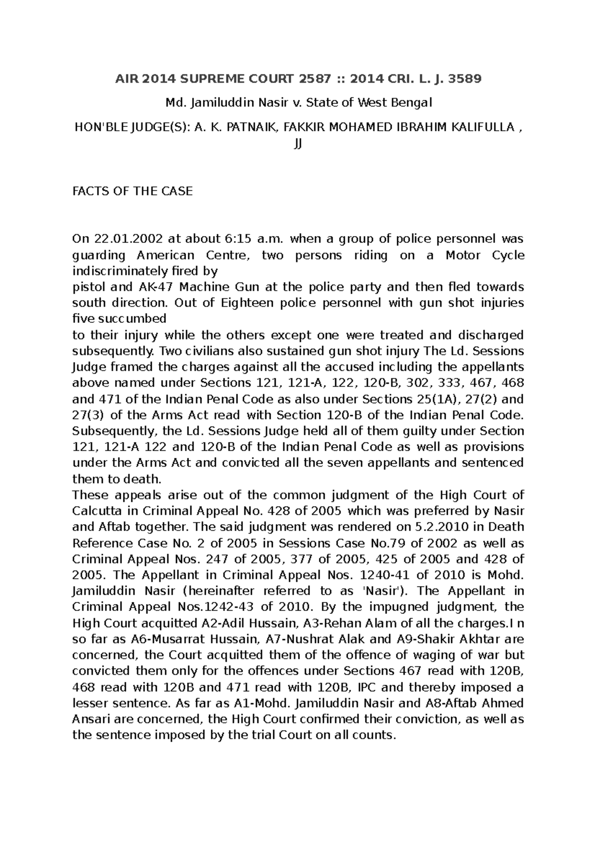 AIR 2014 SC 2587 case study assignment - AIR 2014 SUPREME COURT 2587 ...