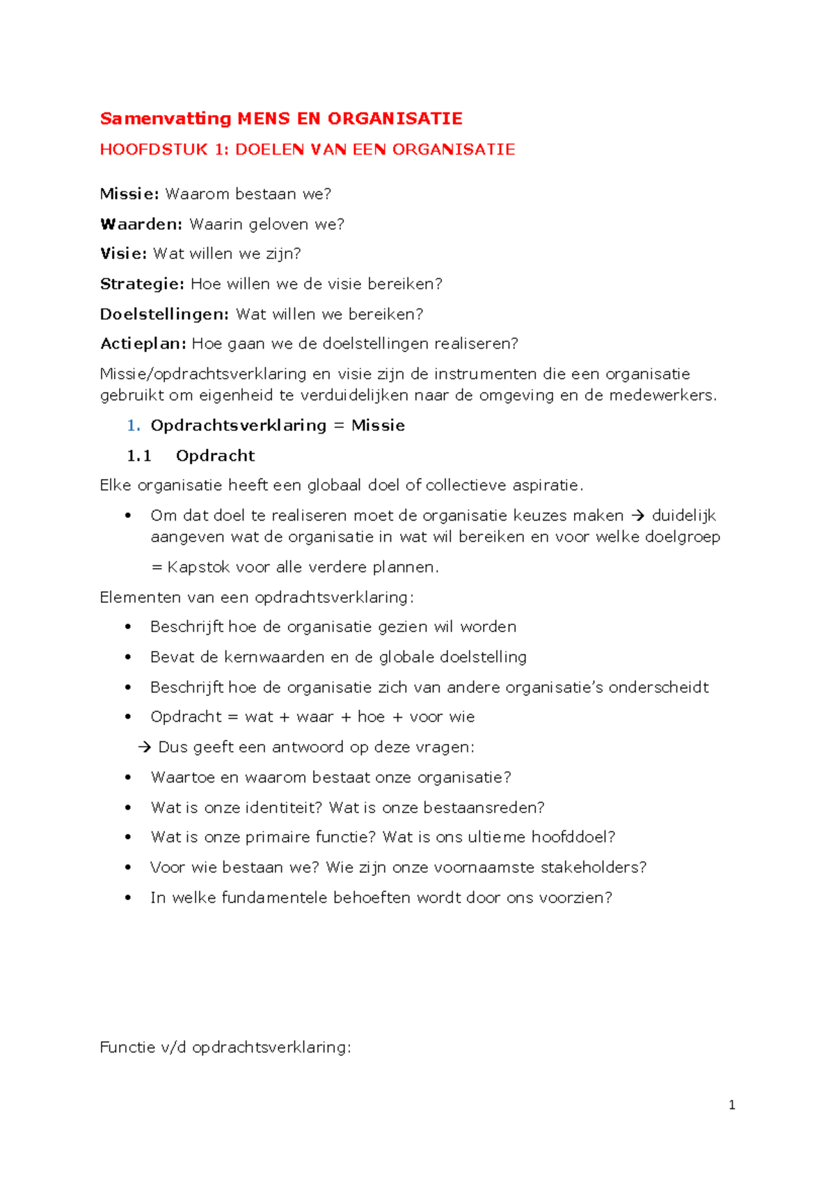 Mens En Organisatie Samenvatting Mens En Organisatie Hoofdstuk 1