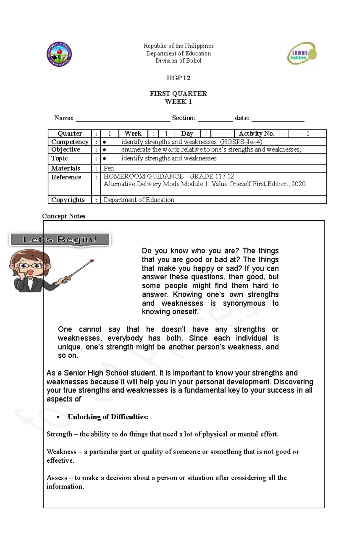 HGP - For modular learning - Republic of the Philippines Department of ...