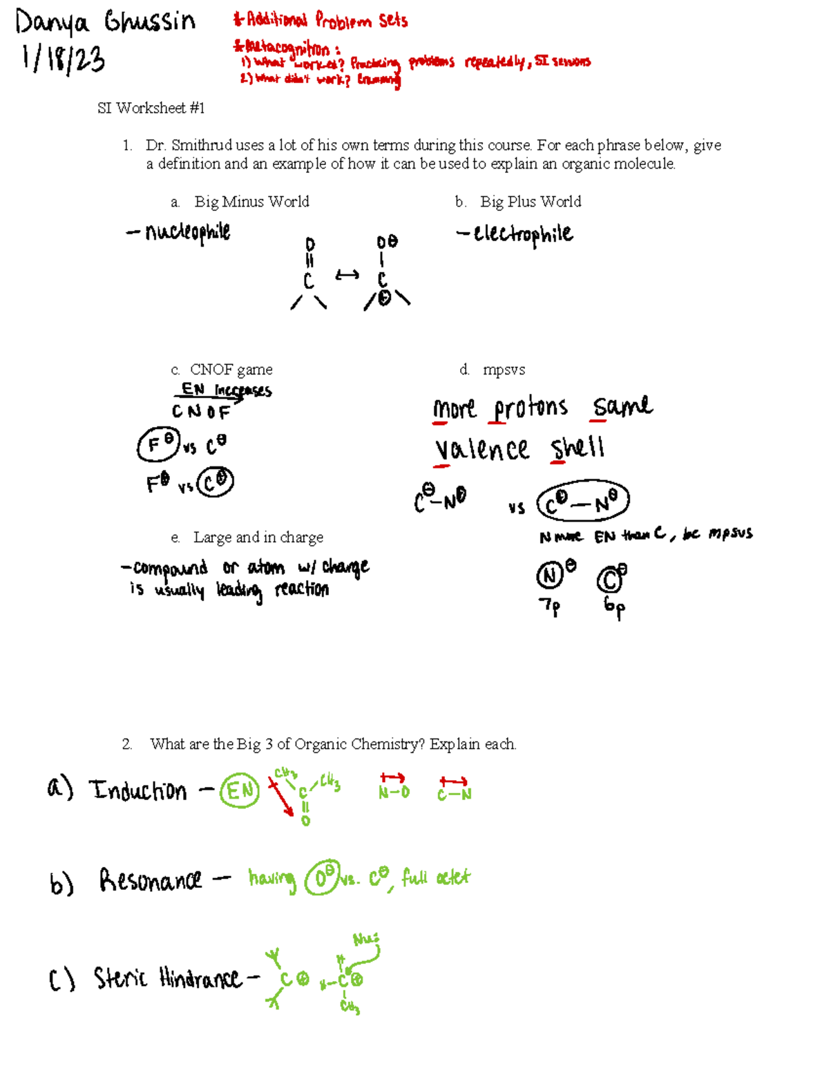 Organic Chemistry II - Lecture notes - SI Worksheet # 1. Dr. Smithrud ...