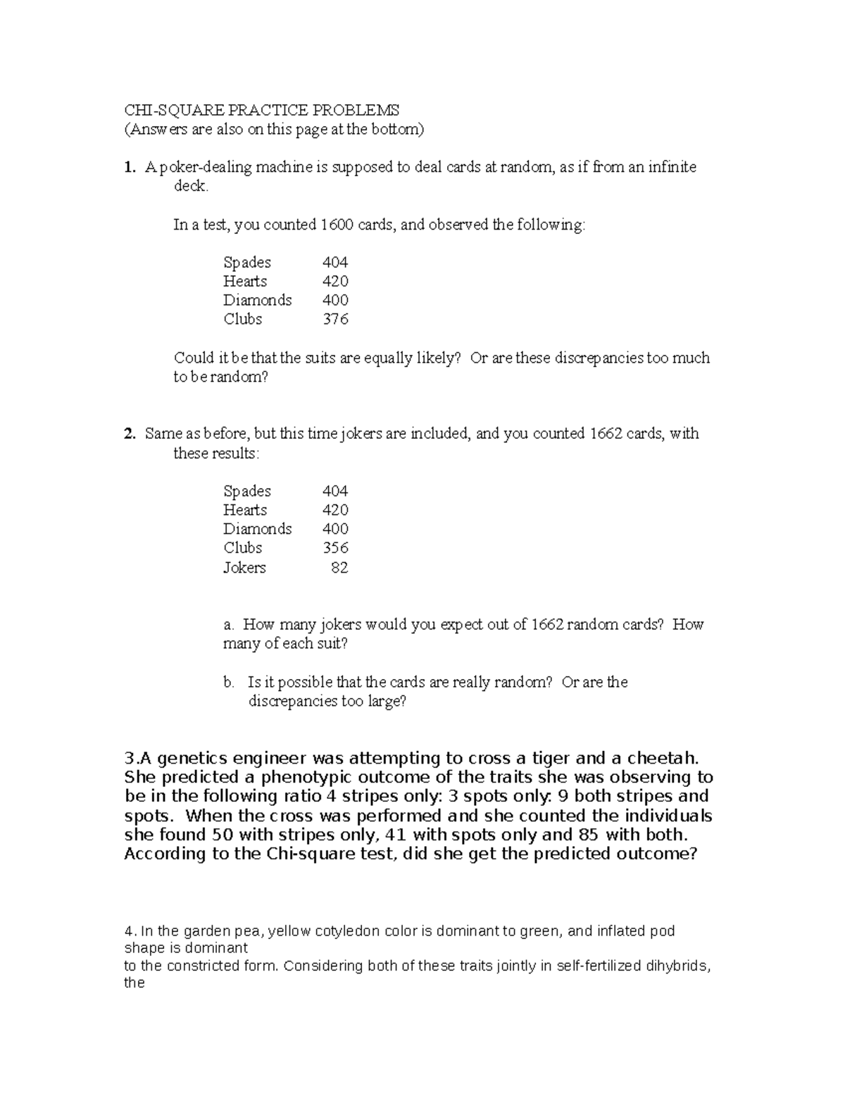 Chi square Practice Problems Doc CHI SQUARE PRACTICE PROBLEMS