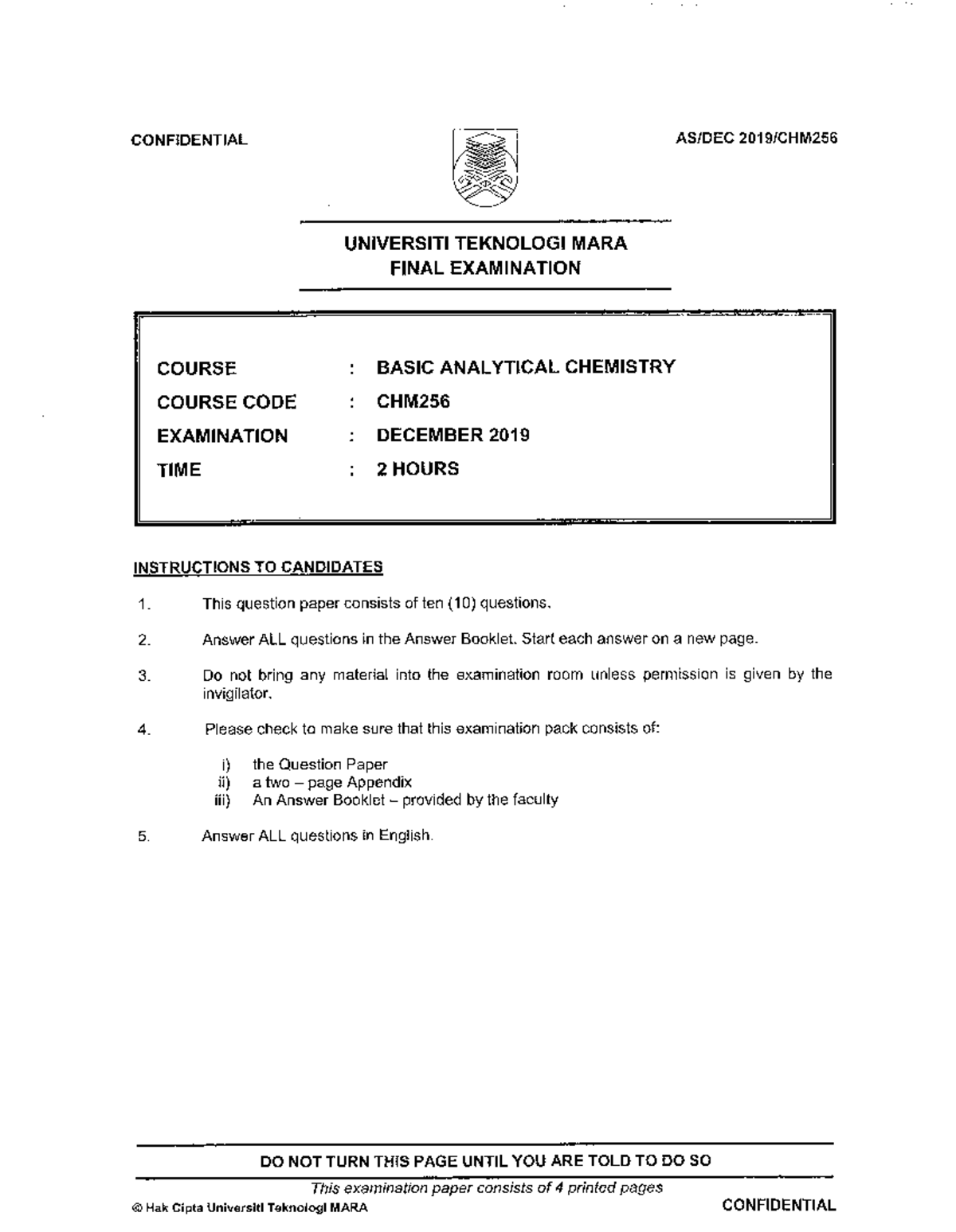 Faculty Applied Sciences 2020 Session 1 - PRA- Diploma DAN Diploma CHM256 - UNIVERSITI TEKNOLOGI ...