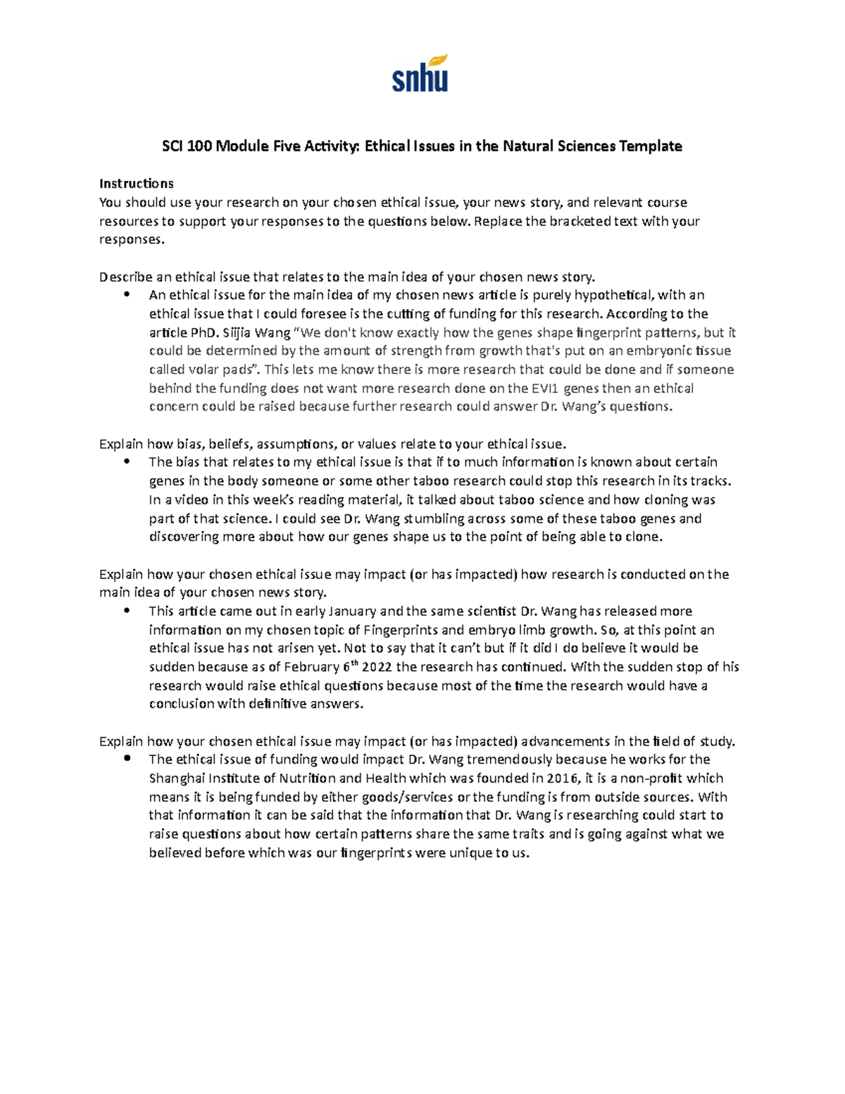 SCI 100 Module Five Activity Template Complete - SCI 100 Module Five ...