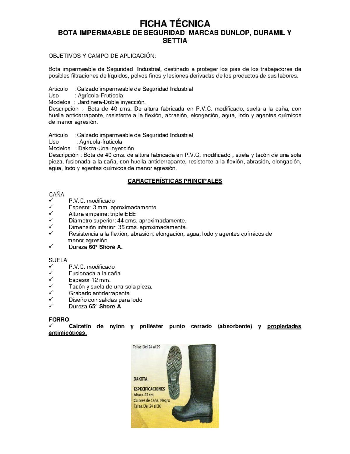 Fichas Tecnicas botas de seguridad industrial. - FICHA TÉCNICA BOTA IMPERMAABLE DE SEGURIDAD ...