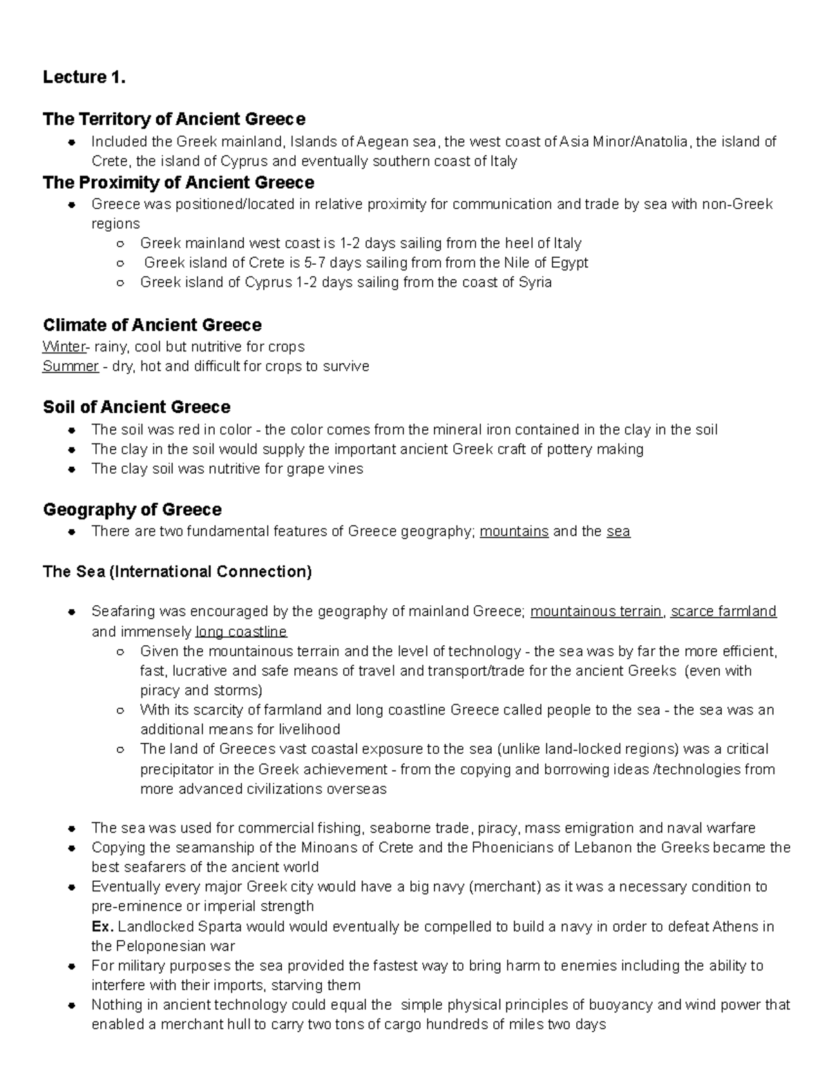 CLA1101 Greek Civilization Lecture Notes - Lecture 1. The Territory of ...