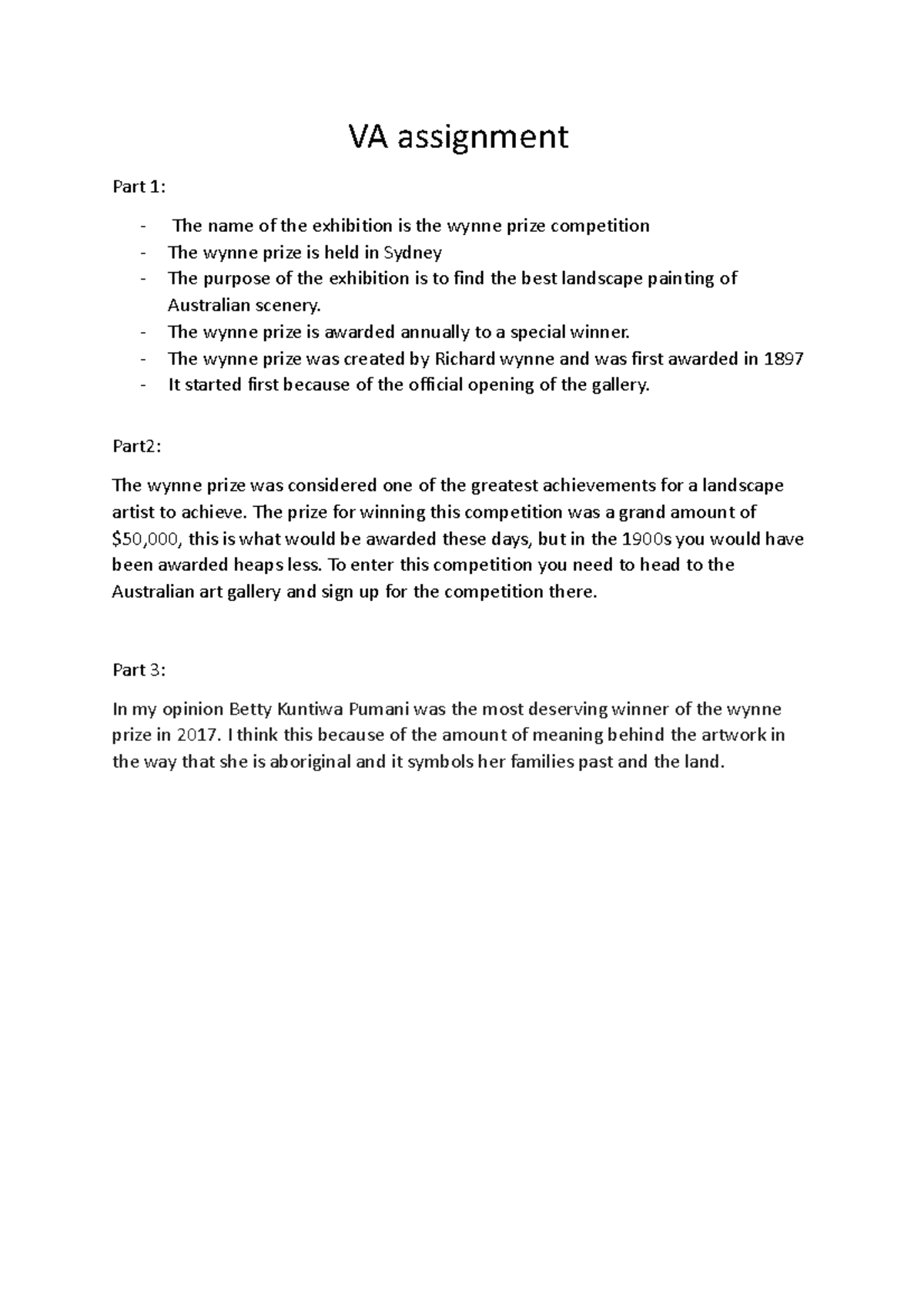 VA assignment 27 - VA assignment Part 1: The name of the exhibition is ...