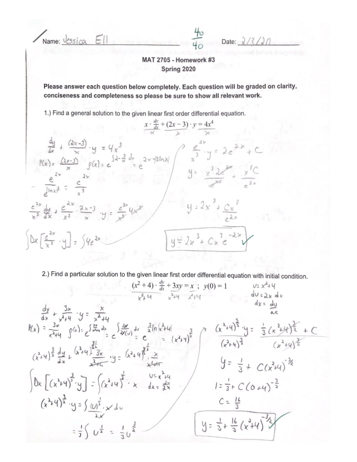Diff eq HW 3 - This is the third GRADED homework assignment, which is ...