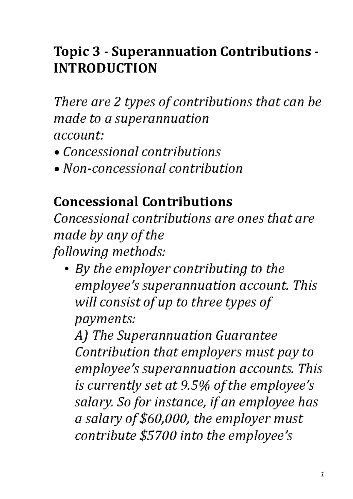2020Super Law Week 2Class - Topic 3 - Superannuation Contributions ...