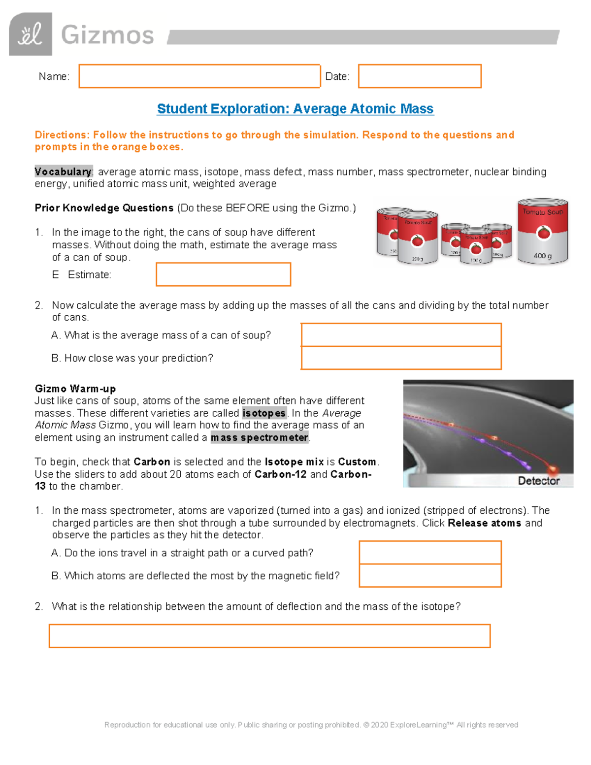 average atomic mass - Name: Date: Student Exploration: Average Atomic ...