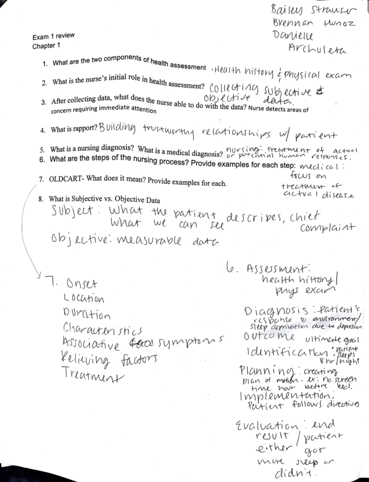 7am Exam 1 Review Health Assmnt - Exam 1 review Chapter 1 ta) 1~ _r ...