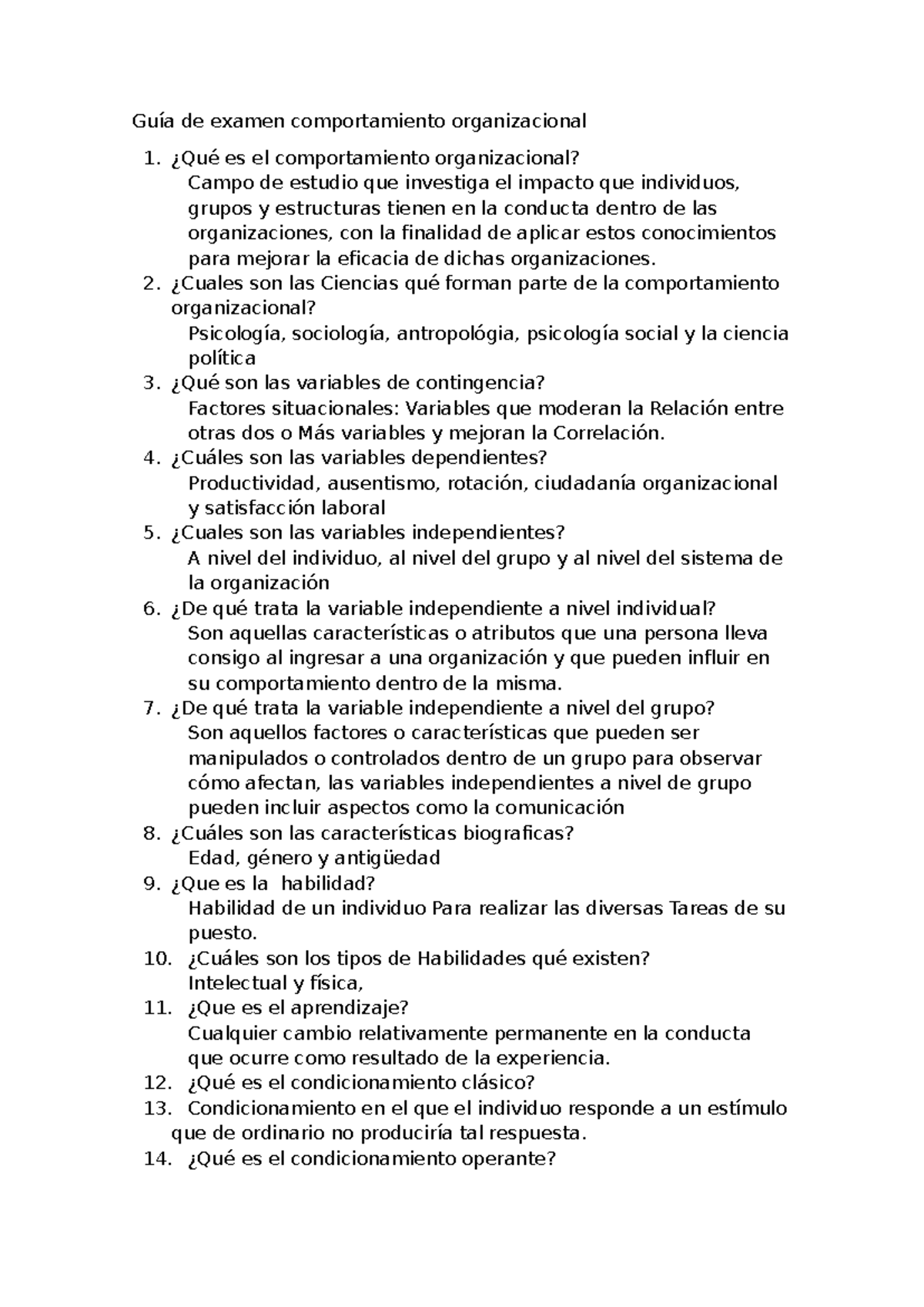 Cuestionario psicología organizacional completo - Guía de examen ...