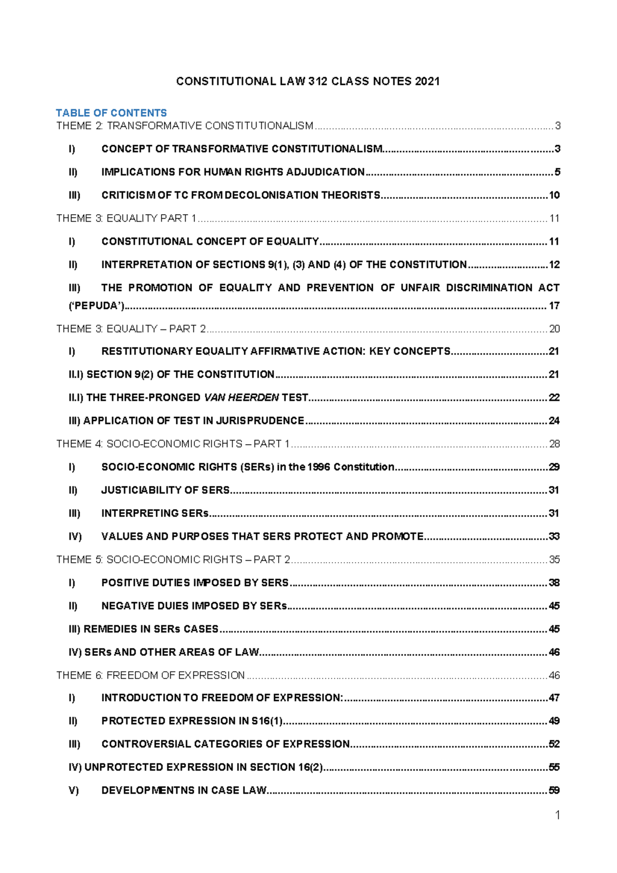 Con Law 312 Class Notes - TABLE OF CONTENTS - CONSTITUTIONAL LAW 312 ...