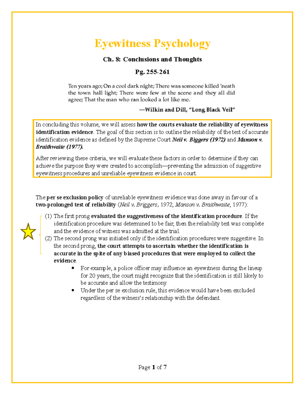Eyewitness Psychology Ch 8 Note - Eyewitness Psychology Ch. 8 ...