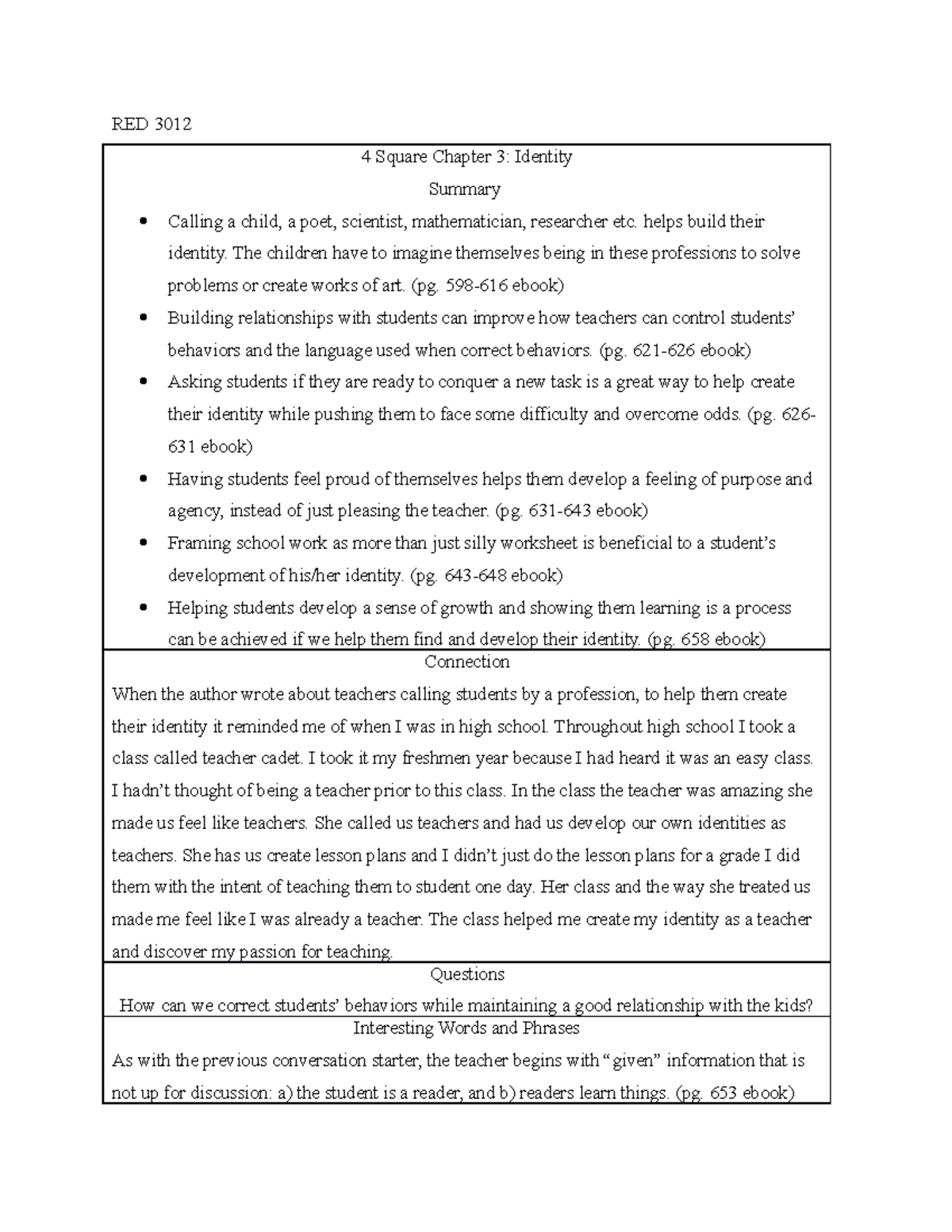 Four Square 3 RED 3012 4 Square Chapter 3 Identity Summary Calling A