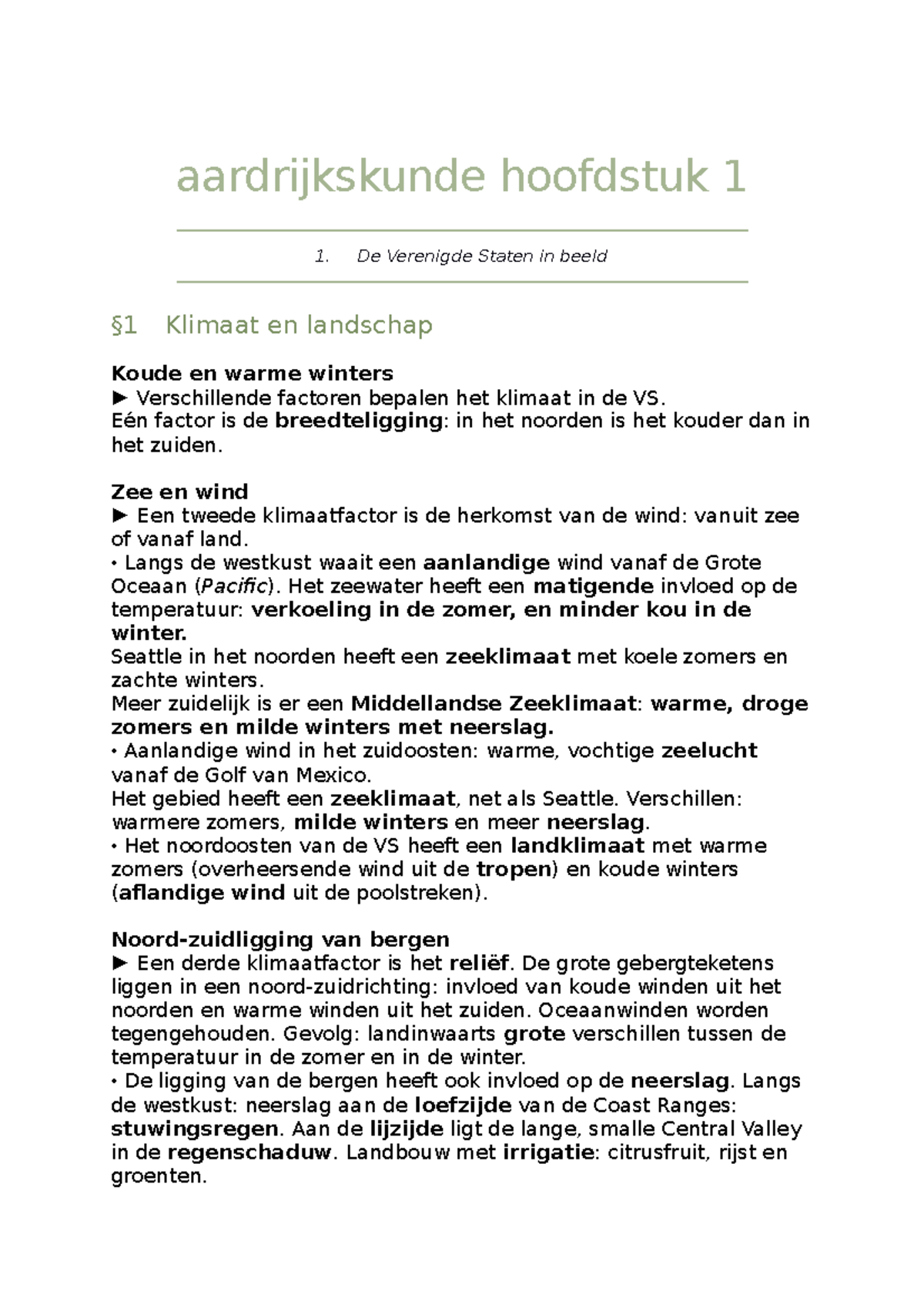 Samenvatting hoofdstuk 1.1 tm 1.4 - aardrijkskunde hoofdstuk 1 De Verenigde Staten in beeld §1 ...