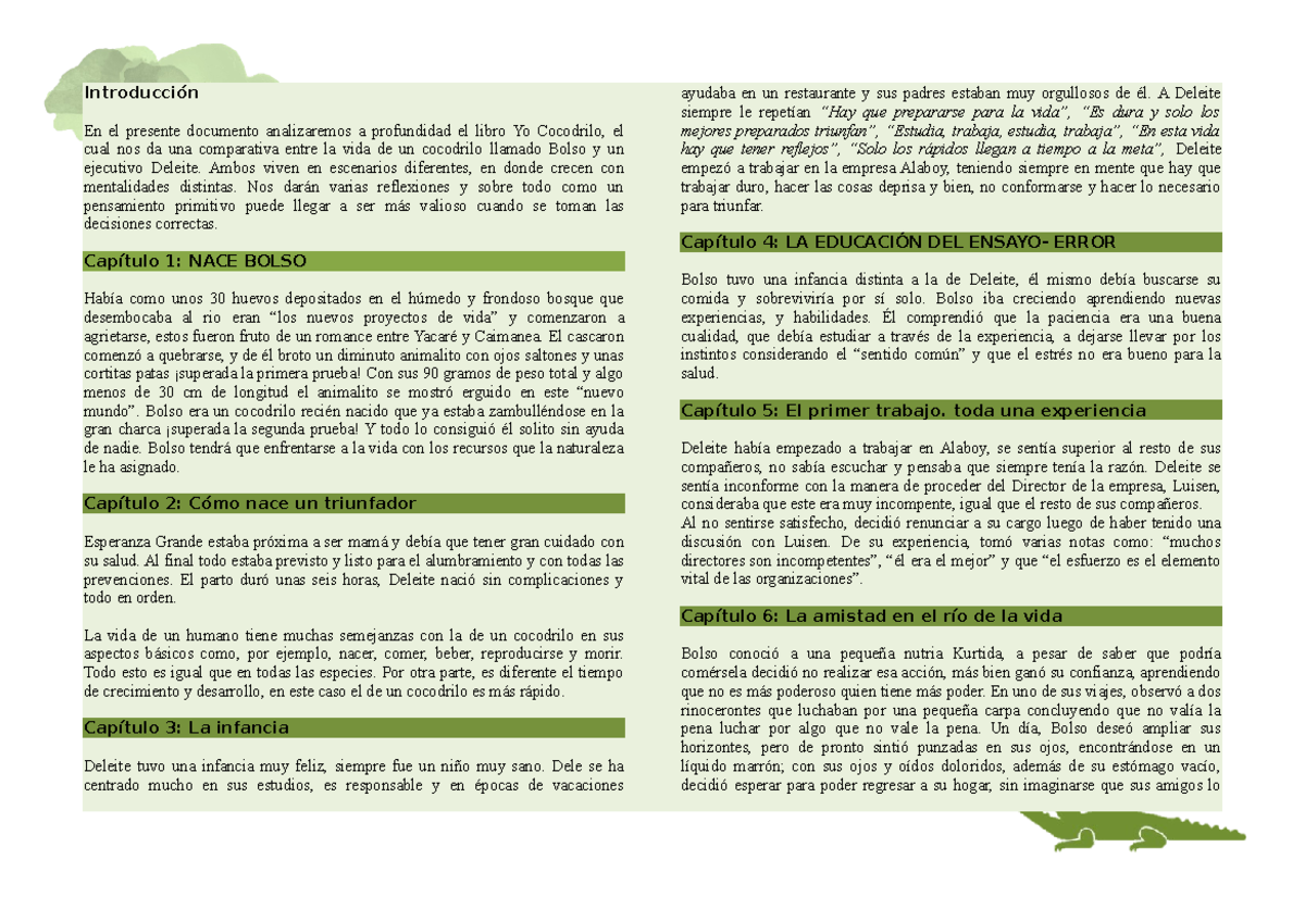 Yo Cocodrilo G2 RESUMEN DEL LIBRO - Introducción En el presente ...